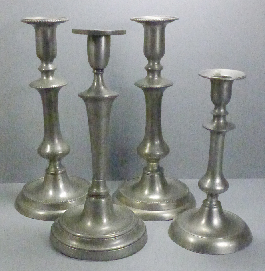 Pewter - Antique Pewter Candlestick. 9 3/4 tall. Early 19th century ...