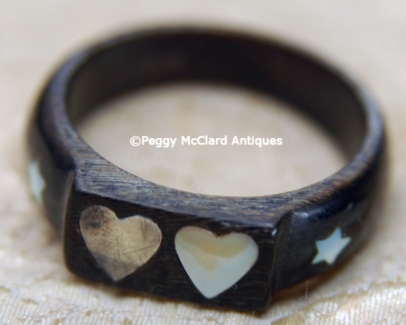 Folk Art - Antique Pair of Love Token Rings with Inlaid Hearts ...
