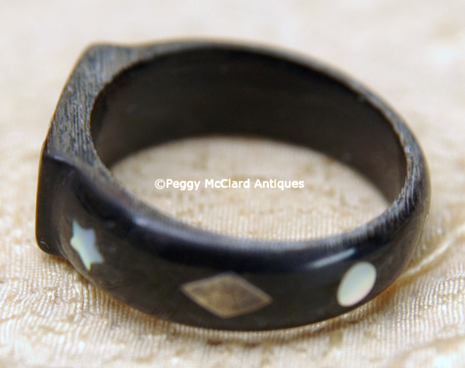 Folk Art - Antique Pair of Love Token Rings with Inlaid Hearts ...