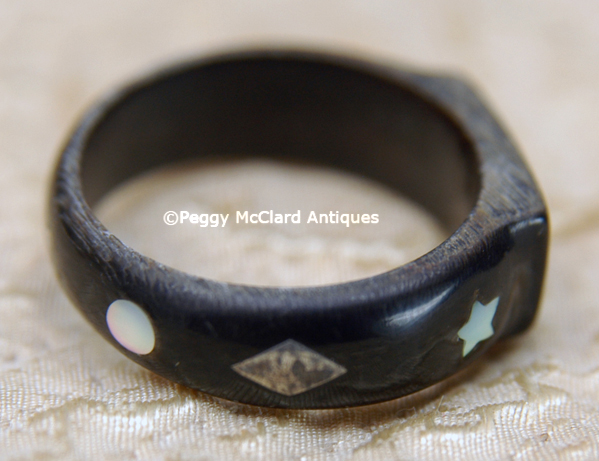 Folk Art - Antique Pair of Love Token Rings with Inlaid Hearts ...