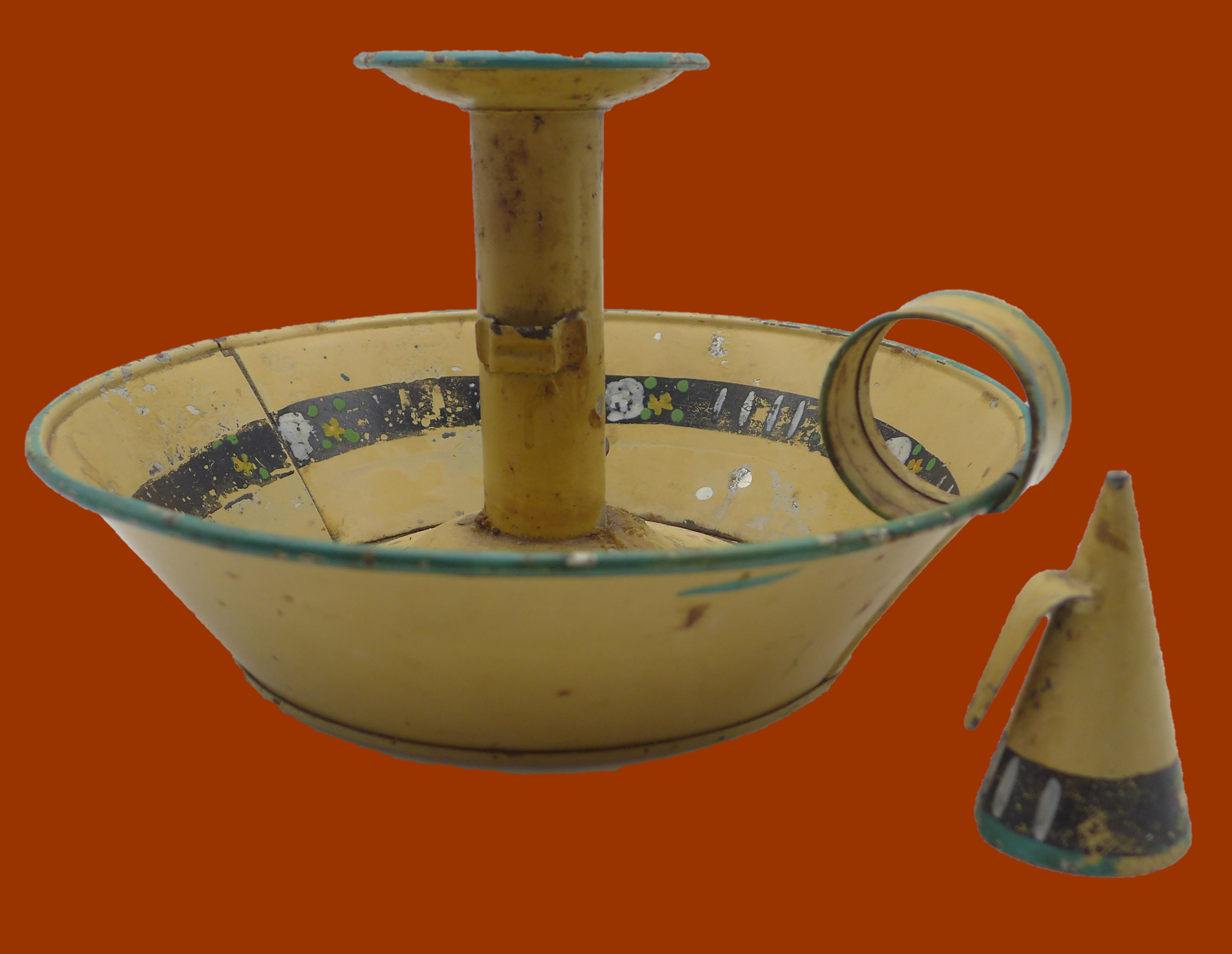 Paint Decoration - Antique Painted Tinware Chamberstick with Snuffer ...