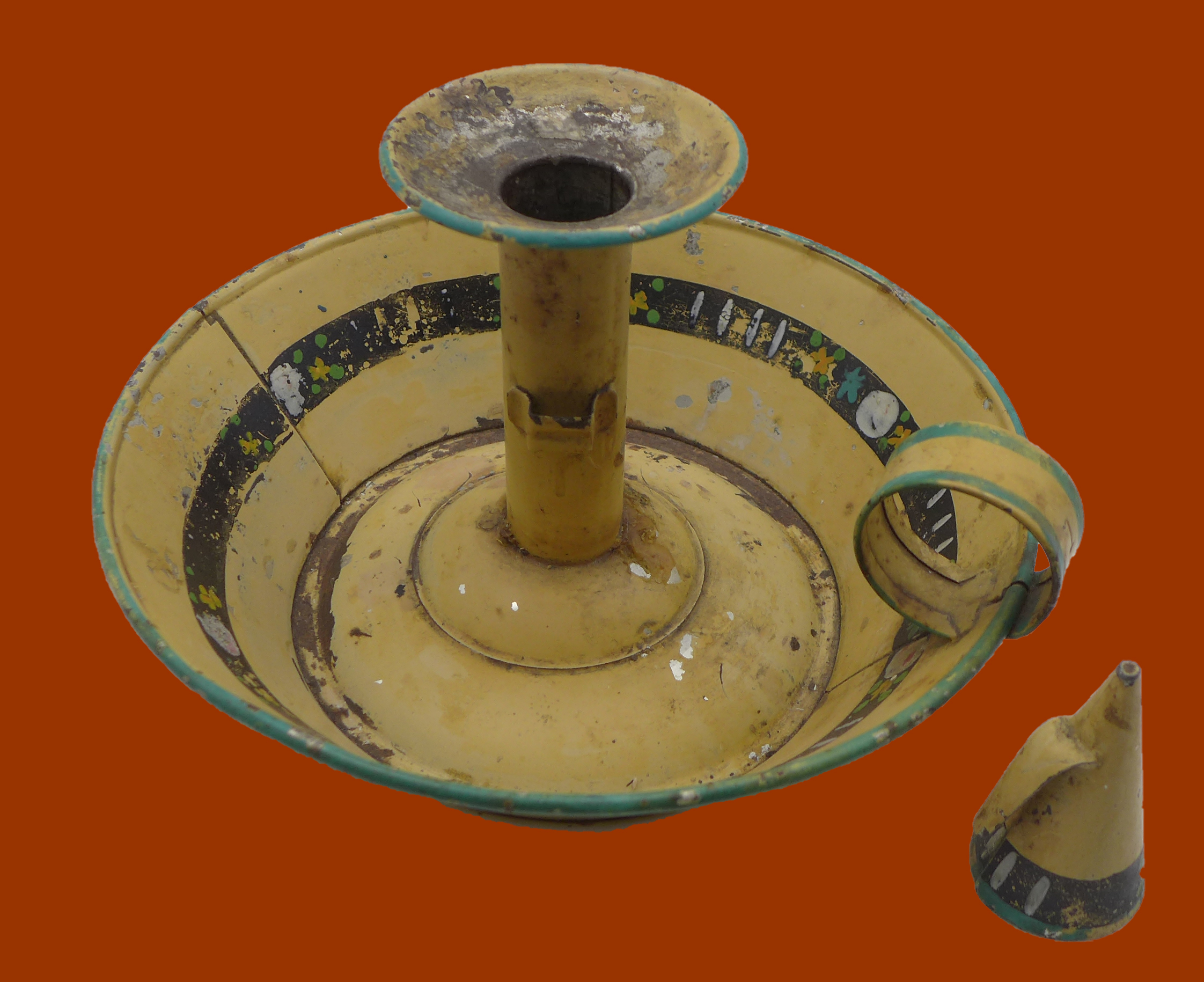 Paint Decoration - Antique Painted Tinware Chamberstick with Snuffer ...